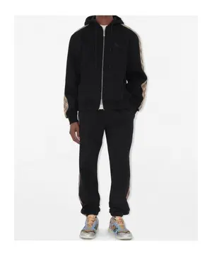 Burberry Check Trim Zip-up Drawstring Hoodie