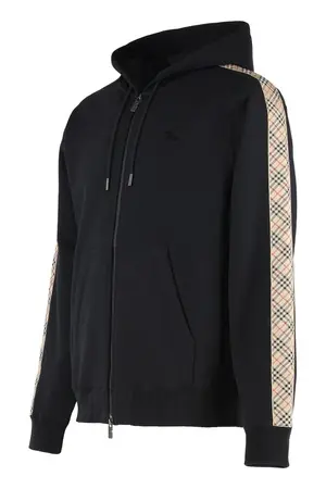 Burberry Check Trim Zip-up Drawstring Hoodie