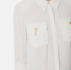 Elisabetta Franchi Georgette Blouse With Golden Metal Details - Ivory