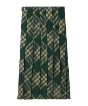 Burberry Check Printed Midi Skirt With Frayed Edges
