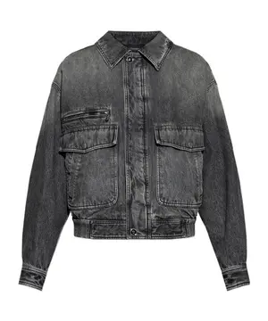Versace Long-sleeved Denim Jacket With Zipped Pocket - Grey