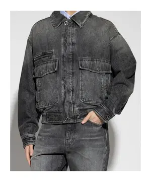 Versace Long-sleeved Denim Jacket With Zipped Pocket - Grey