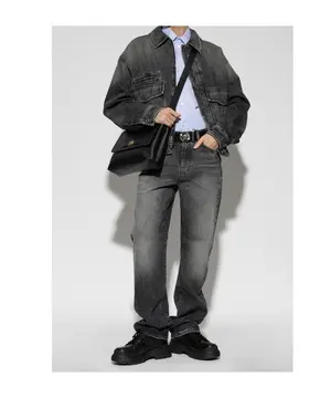 Versace Long-sleeved Denim Jacket With Zipped Pocket - Grey