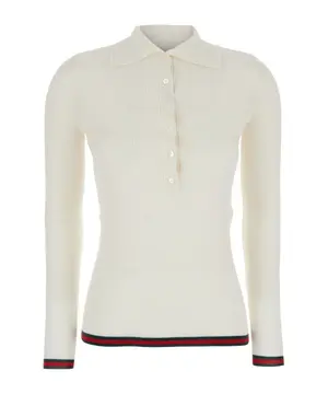 Gucci Ribbed Knit Long-sleeve Polo Shirt - No