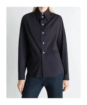 LEMAIRE Pointed Collar Shirt In Washed Cotton Chiffon - Squid Ink