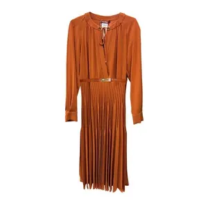 Max Mara Long Sleeve Pleated Midi Dress - Brown