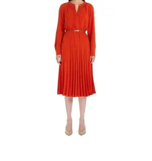 Max Mara Long Sleeve Pleated Midi Dress