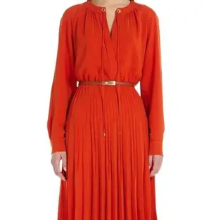 Max Mara Long Sleeve Pleated Midi Dress