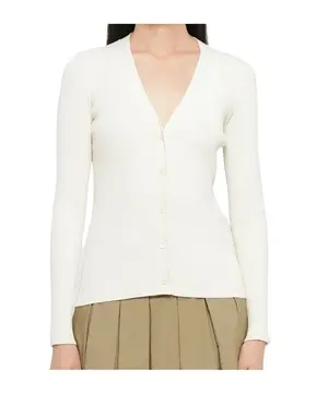Max Mara Weekend Max Mara Ribbed-Knit V-Neck Cardigan Plaster