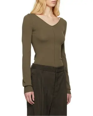 LEMAIRE V-neck Long Sleeve Top With Ribbed Cuffs