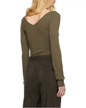 LEMAIRE V-neck Long Sleeve Top With Ribbed Cuffs