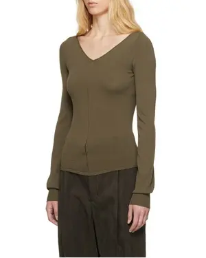 LEMAIRE V-neck Long Sleeve Top With Ribbed Cuffs