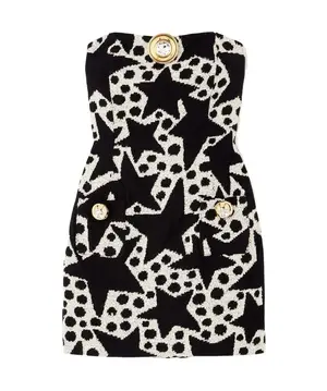AREA Strapless Star And Polka Dot Print Mini Dress