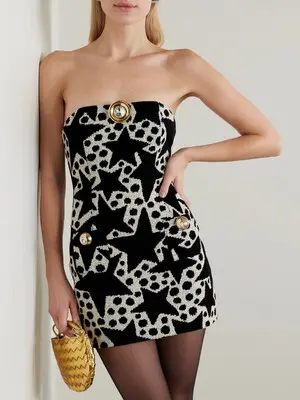 AREA Strapless Star And Polka Dot Print Mini Dress