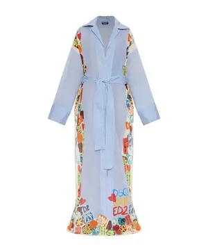 Dsquared2 Graphic Printed Striped Belted Kimono - Blue
