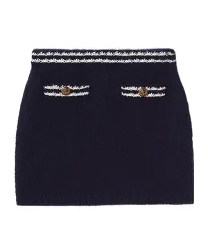 Miu Miu Embroidered Logo Stripe Trim Knitted Mini Skirt