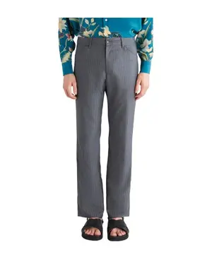 Etro Gray Striped Wool Tailored Trousers - Black
