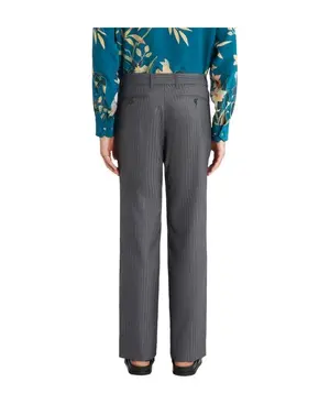 Etro Gray Striped Wool Tailored Trousers - Black