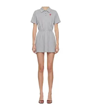 Marissa Chiara Short Sleeve Dress With Heart Embroidery - Grey