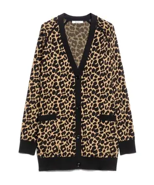 Max Mara Leopard Jacquard V-neck Cardigan