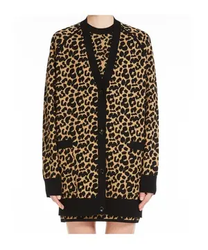 Max Mara Leopard Jacquard V-neck Cardigan