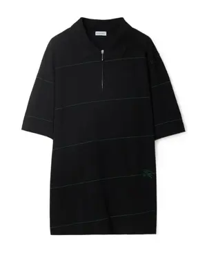 Burberry Striped Logo Embroidered Polo Shirt - Black