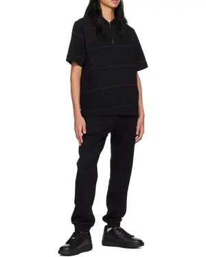 Burberry Striped Logo Embroidered Polo Shirt - Black