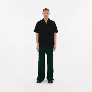 Burberry Striped Logo Embroidered Polo Shirt - Black