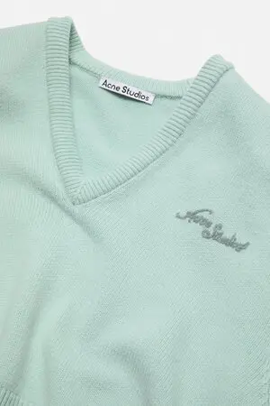 Acne Studios V-neck Embroidered Jumper - Faded Mint