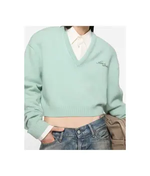 Acne Studios V-neck Embroidered Jumper - Faded Mint