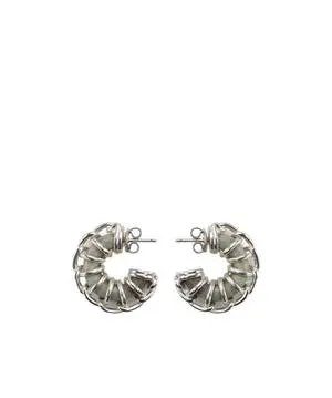 Bottega Veneta Silver Woven Hoop Earrings With Picasso Jasper