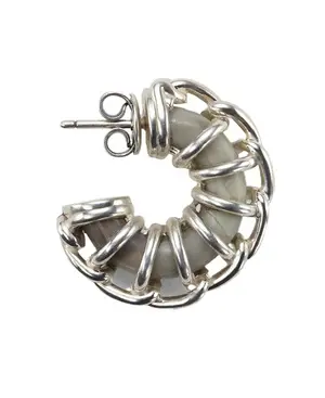 Bottega Veneta Silver Woven Hoop Earrings With Picasso Jasper