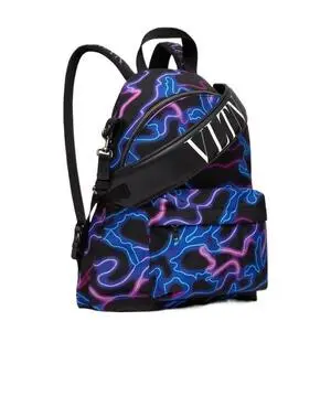 Valentino Garavani Allover Neon Camouflage Printed Backpack - Blue
