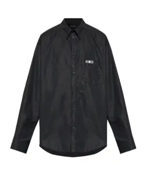 Balenciaga Bb Embroidered Oversized Shirt - Black