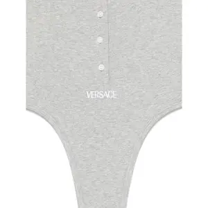 Versace Logo-embroidered Ribbed Bodysuit - Light Gray