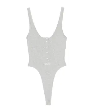Versace Logo-embroidered Ribbed Bodysuit - Light Grey
