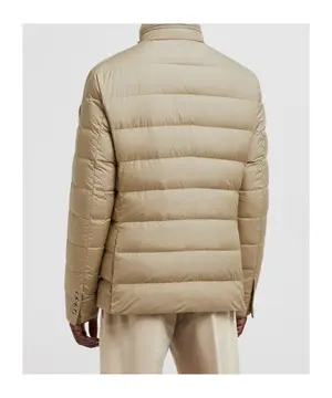 Moncler Malinvern Down Jacket With Hood And Leather Logo Patch - Light Brown
