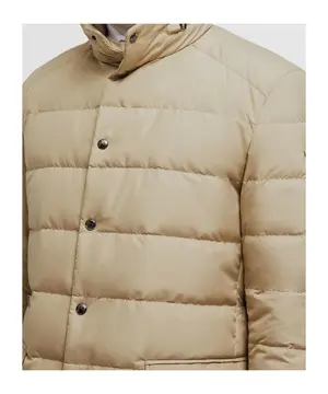 Moncler Malinvern Down Jacket With Hood And Leather Logo Patch - Light Brown