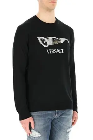 Versace Logo Print Crew Neck Long Sleeve Sweater