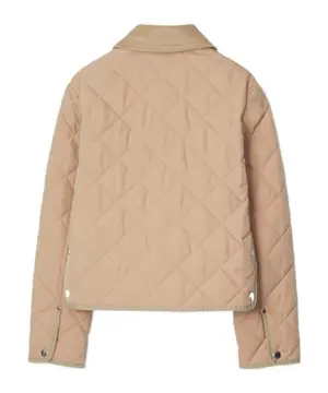 Burberry Quilted Long-sleeve Jacket With Corduroy Collar - Khaki