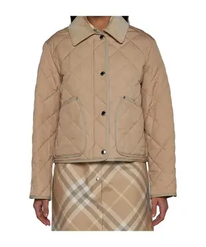 Burberry Quilted Long-sleeve Jacket With Corduroy Collar - Khaki