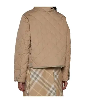 Burberry Quilted Long-sleeve Jacket With Corduroy Collar - Khaki