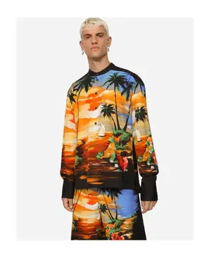 Dolce & Gabbana Sunset-print Collarless Shirt
