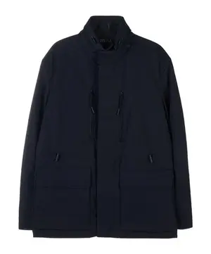 Zegna Long-sleeved Casual Jacket With Stand Collar And Zipper Pockets - Black