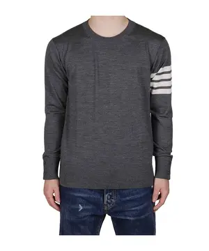 Thom Browne 4-bar Crewneck Pullover - Medium Gray