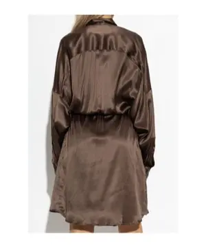 Dries Van Noten Long Sleeve Shirt Dress - Brown