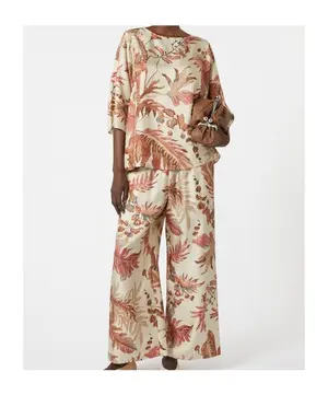 Max Mara Printed Silk Twill Relaxed Fit Trousers