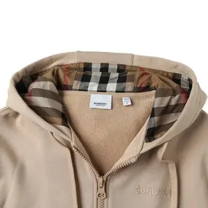 Burberry Cotton Blend Zip Hoodie With Drawstring Hood - No