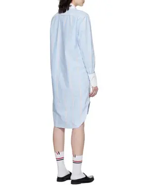 Thom Browne Collared Long-sleeved Striped Dress - Blue