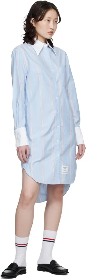 Thom Browne Collared Long-sleeved Striped Dress - Blue